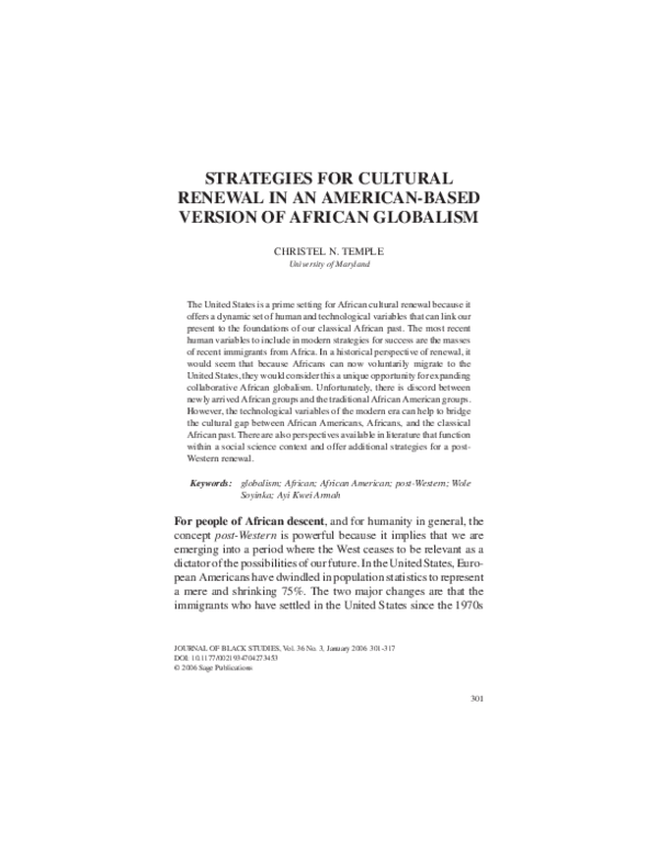 (PDF) Cultural Renewal Strategies for African Globalism