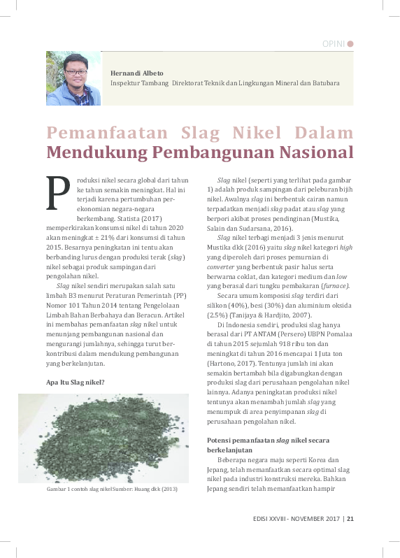Penggunaan slag nikel dalam mendukung pembangunan nasional
