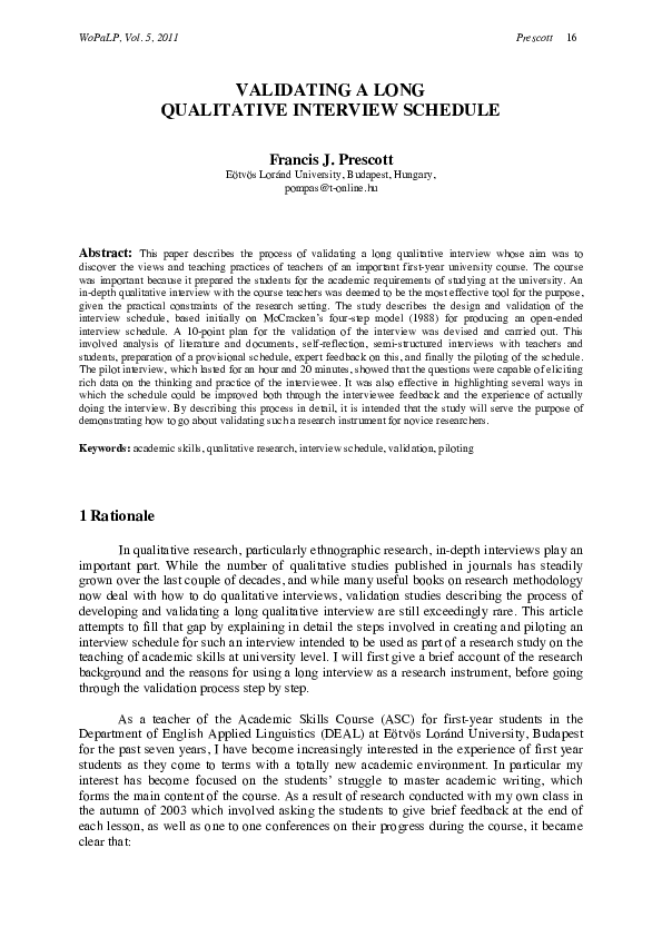 (PDF) VALIDATING A LONG QUALITATIVE INTERVIEW SCHEDULE
