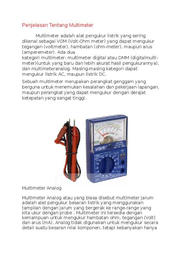 (DOC) Penjelasan Tentang Multimeter