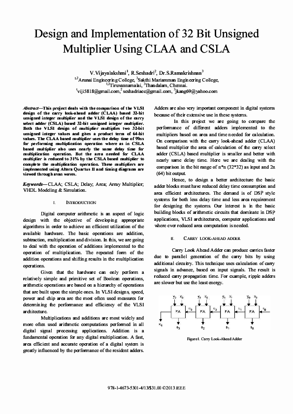 Pdf Design And Implementation Of 32 Bit Unsigned Multiplier Using