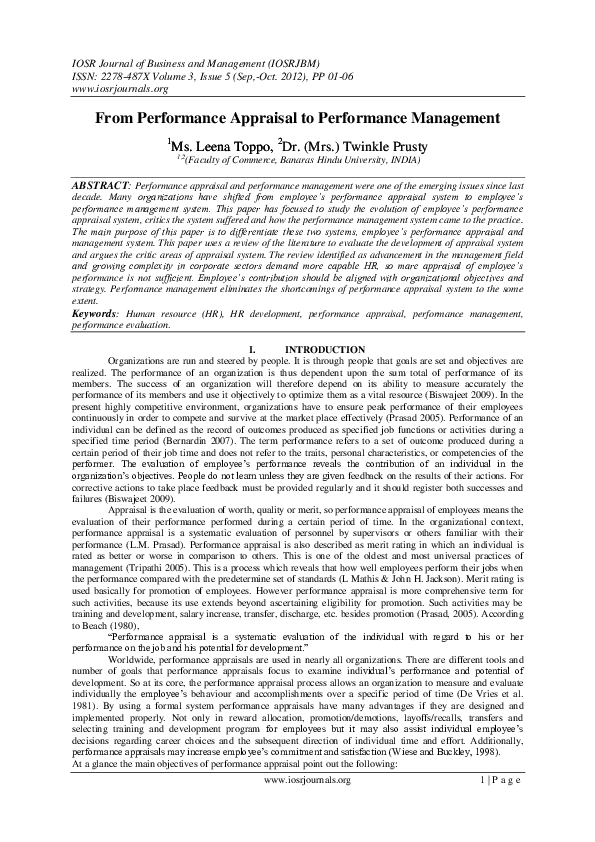 (PDF) From Performance Appraisal to Performance Management