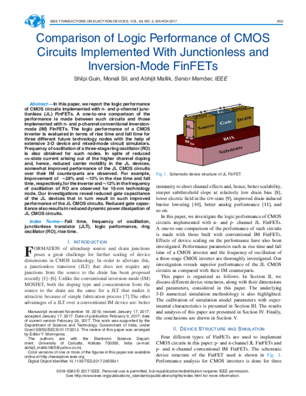 (PDF) Comparison of Logic Performance of CMOS Circuits Implemented With Junctionless and ...