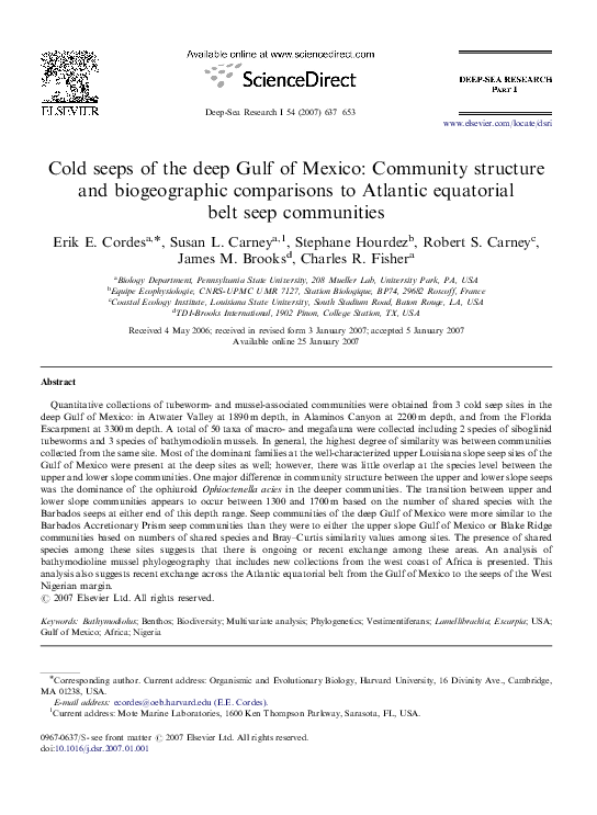 (PDF) Cold seeps of the deep Gulf of Mexico: Community structure and ...