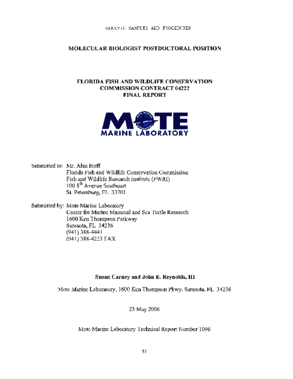 (PDF) Genetic samples and procedures: molecular biologist postdoctoral position. Final report.