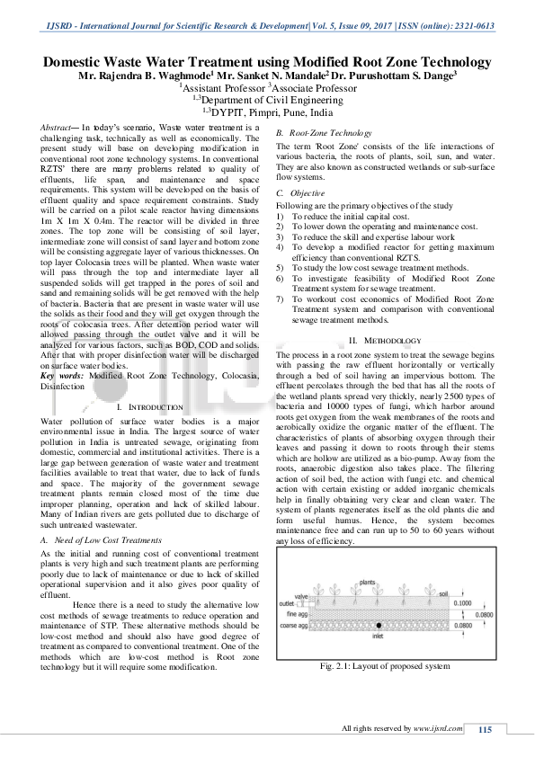 (PDF) Domestic Waste Water Treatment using Modified Root Zone Technology