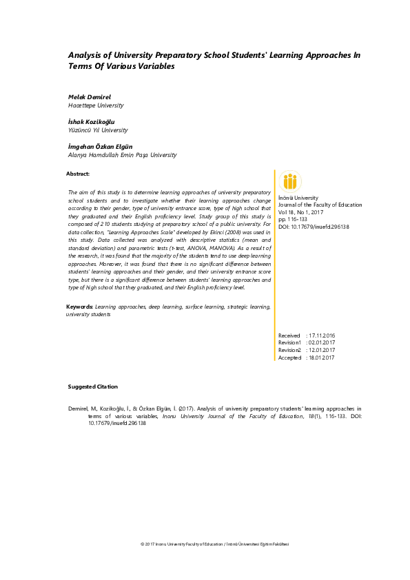 (PDF) Analysis of University Preparatory School Students' Learning ...
