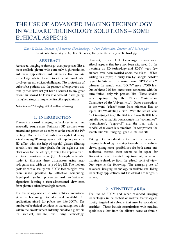 (PDF) THE USE OF ADVANCED IMAGING TECHNOLOGY IN WELFARE TECHNOLOGY ...