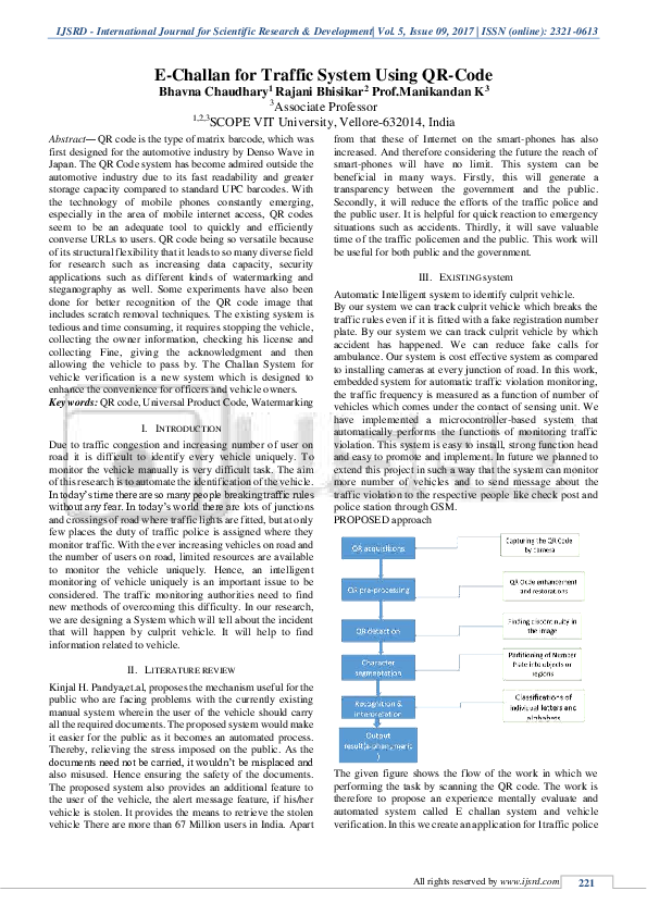 (PDF) E-Challan for Traffic System Using QR-Code