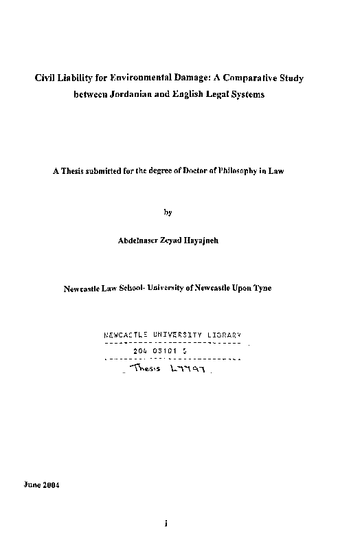 (PDF) Civil Liability for Environmental Damage: A Comparative Study ...