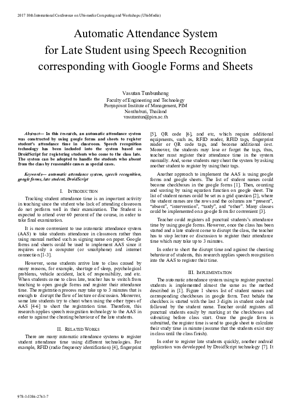 (PDF) Automatic Attendance System for Late Student using Speech ...