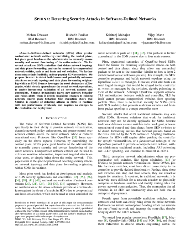 Pdf Sphinx Detecting Security Attacks In Software Defined Networks