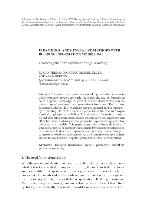 (PDF) Parametric and Generative methods with BuildinG information ...