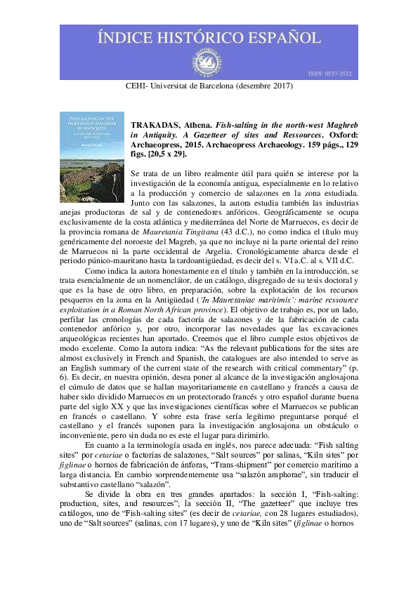 (PDF) Reseña de TRAKADAS, Athena. Fish-salting in the north-west ...