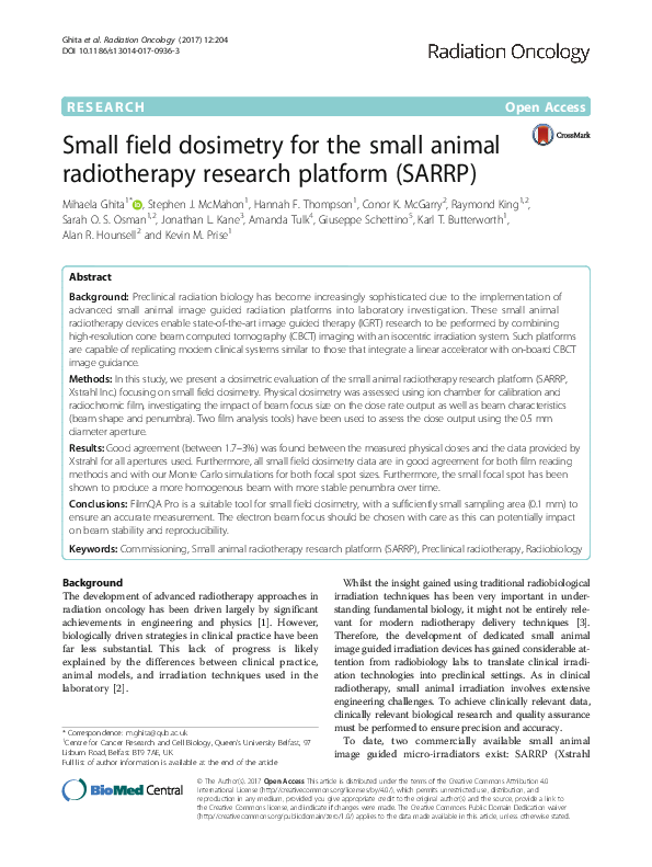 (PDF) Small field dosimetry for the small animal radiotherapy research ...