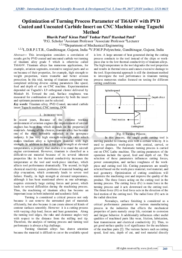 Pdf Optimization Of Turning Process Parameter Of Ti6al4v With Pvd Coated And Uncoated Carbide