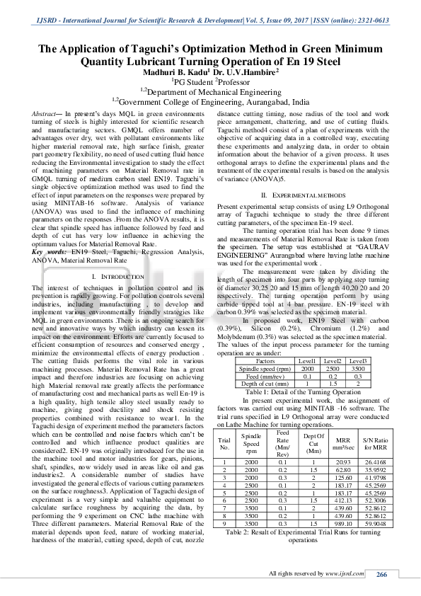 Pdf The Application Of Taguchis Optimization Method In Green Minimum Quantity Lubricant