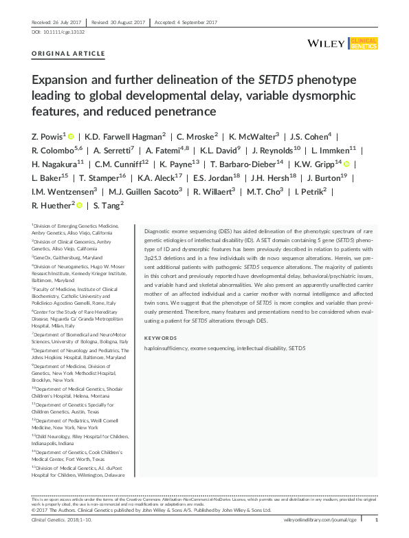 (PDF) Expansion and further delineation of the SETD5 phenotype leading ...