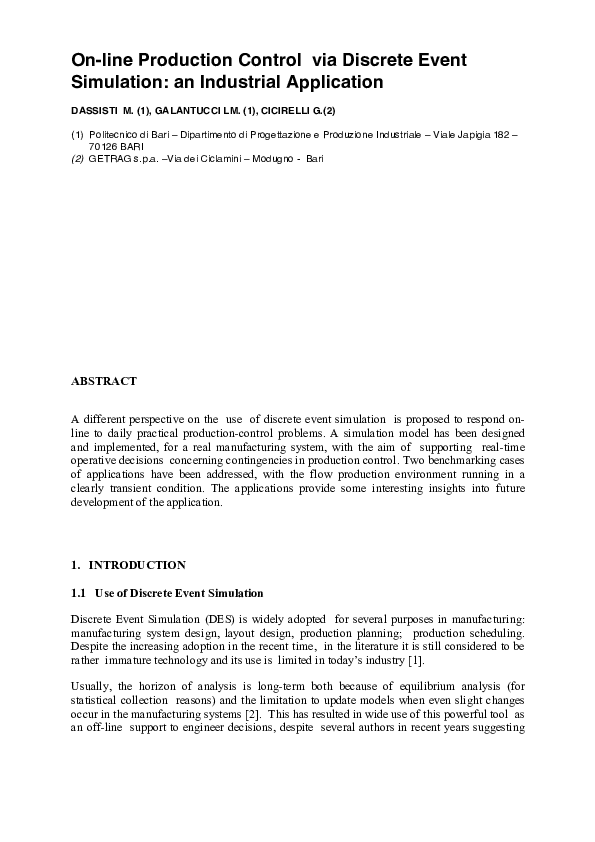 (PDF) On-line production control via discrete event simulation-an industrial application