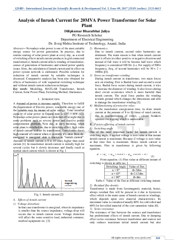 (PDF) Analysis of Inrush Current for 20MVA Power Transformer for Solar Plant