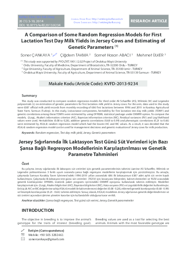 Pdf A Comparison Of Some Random Regression Models For First Lactation Test Day Milk Yields In