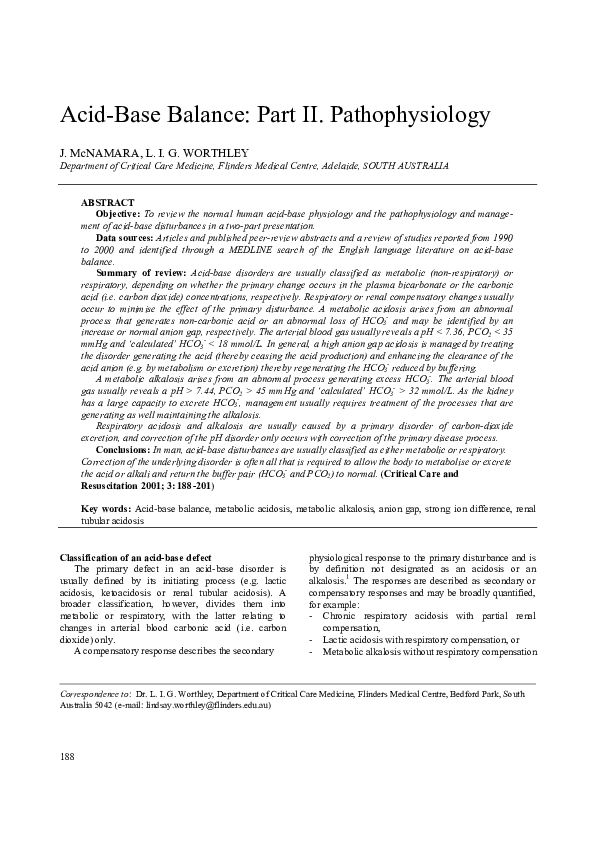 (PDF) Acid-Base Balance: Part II. Pathophysiology