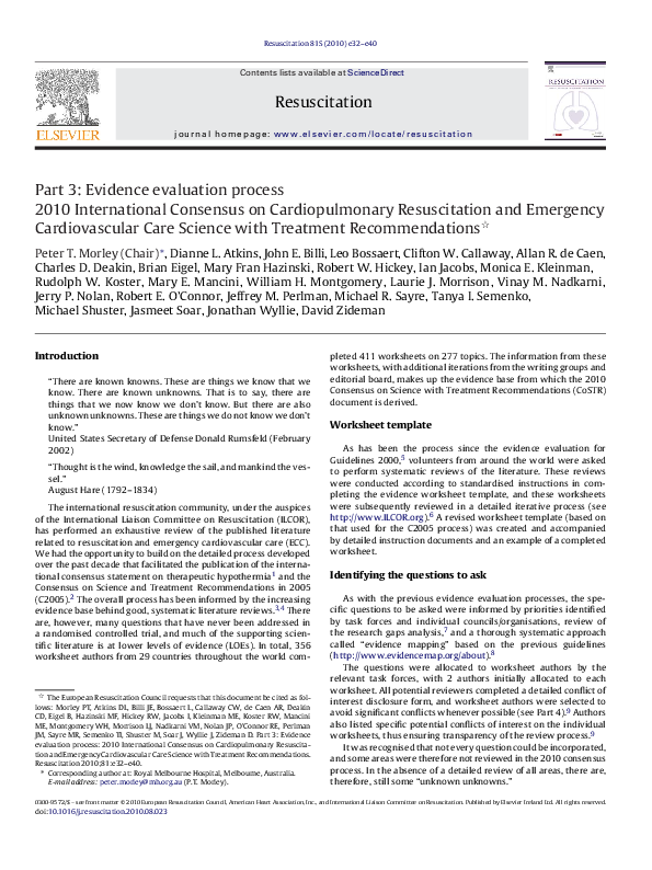 (PDF) Part 3: Evidence Evaluation Process: 2010 International Consensus on Cardiopulmonary ...