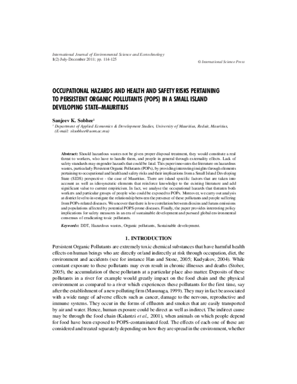 (PDF) OCCUPATIONAL HAZARDS AND HEALTH AND SAFETY RISKS PERTAINING TO ...