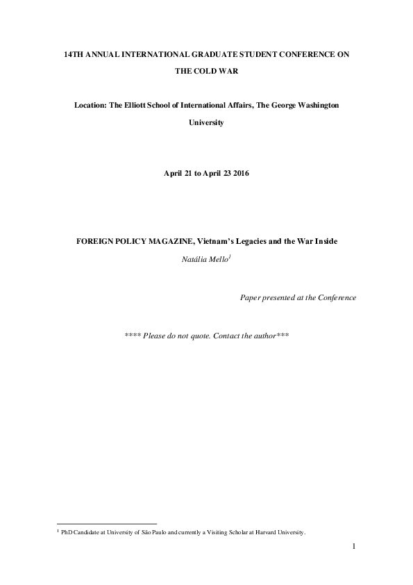 (PDF) FOREIGN POLICY MAGAZINE, Vietnam's Legacies and the War Inside