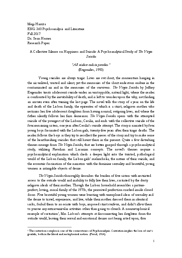 (DOC) A Collective Silence on Happiness and Suicide: A Psychoanalytical ...