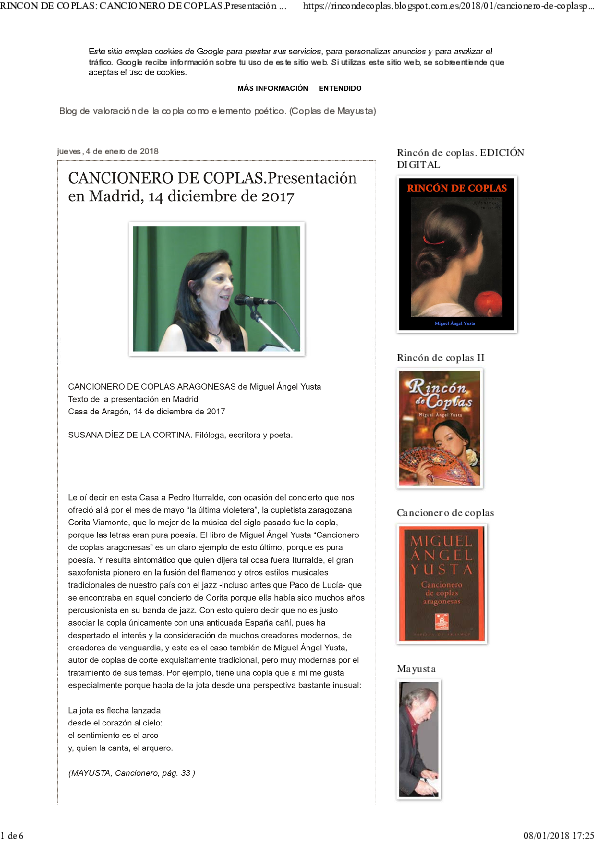 (PDF) Presentacion del CANCIONERO DE COPLAS ARAGONESAS de Miguel Ángel Yusta