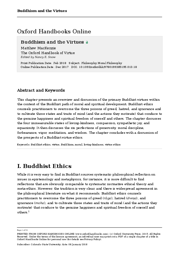 (PDF) Buddhism and the Virtues