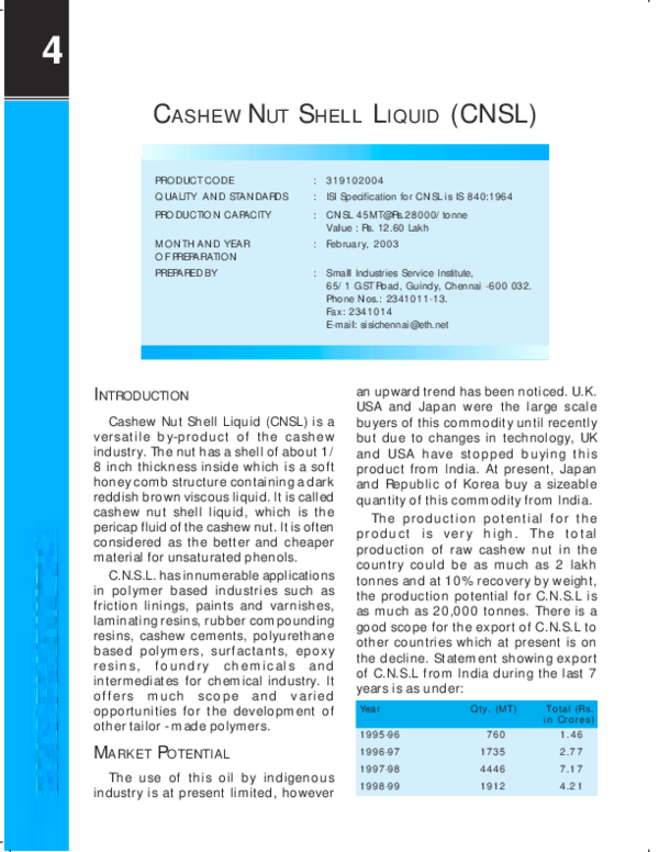 (PDF) Cashew nut shell liquid cnsl