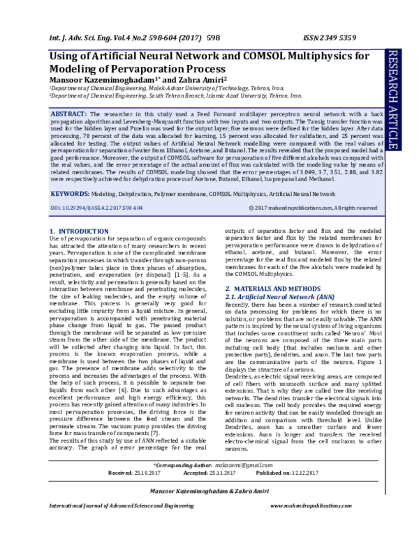 Pdf Using Of Artificial Neural Network And Comsol Multiphysics For