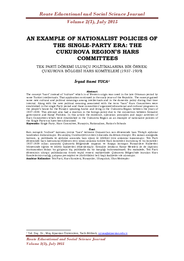 (PDF) AN EXAMPLE OF NATIONALIST POLICIES OF THE SINGLE-PARTY ERA: THE ...