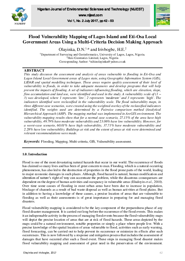 (PDF) Flood Vulnerability Mapping of Lagos Island and Eti-Osa Local Government Areas Using a ...