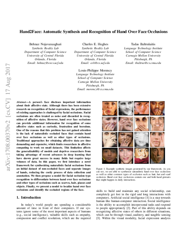 (PDF) Hand2Face: Automatic Synthesis and Recognition of Hand Over Face ...