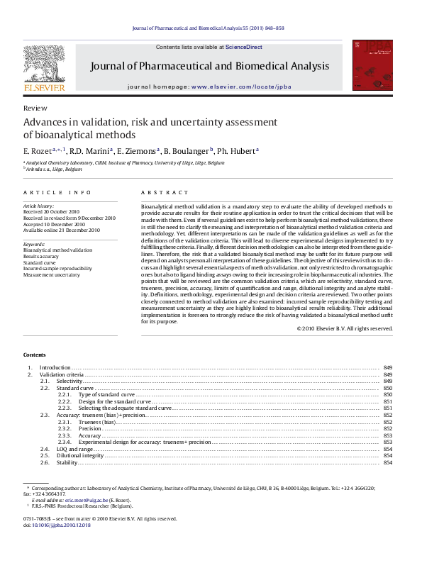(PDF) Advances in validation, risk and uncertainty assessment of bioanalytical methods