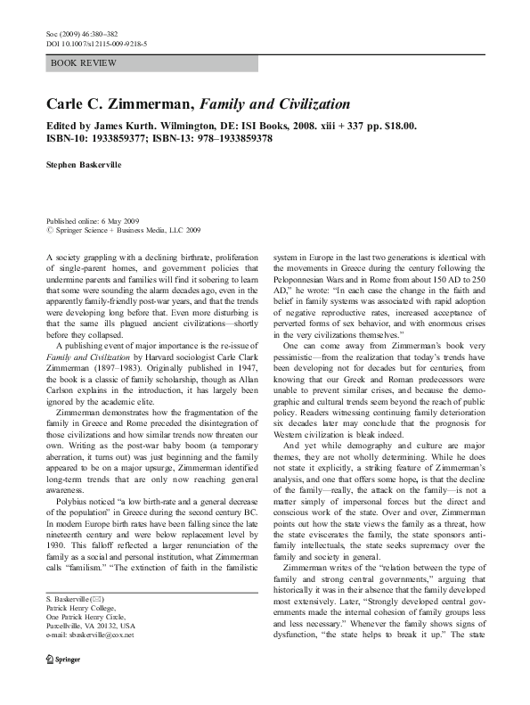 (PDF) Carle Zimmerman, Family and Civilization (review) | Stephen ...