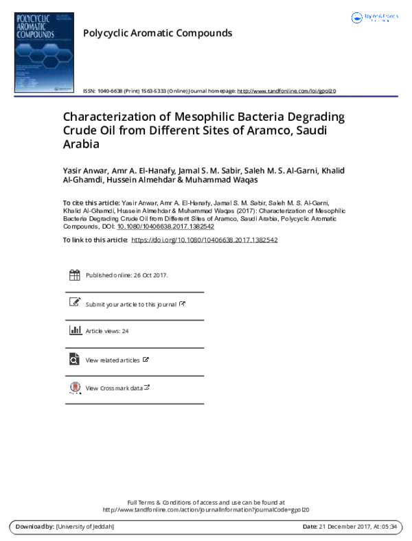 (PDF) Polycyclic Aromatic Compounds Characterization of Mesophilic Bacteria Degrading Crude Oil ...