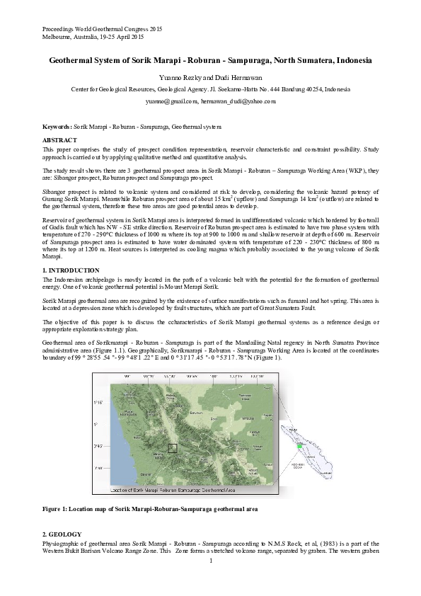(PDF) Geothermal System of Sorik Marapi -Roburan -Sampuraga, North ...