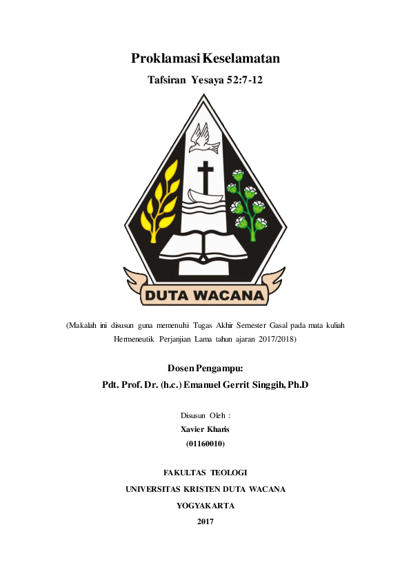 (PDF) "Proklamasi Keselamatan" Tafsiran Yesaya 52:7-12