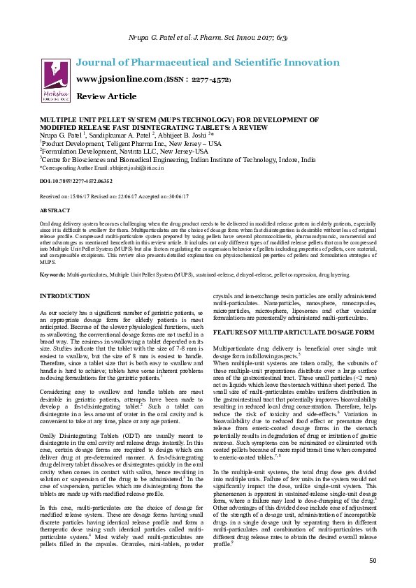 (PDF) Multiple Unit Pellet System (MUPS Technology) for Development of ...