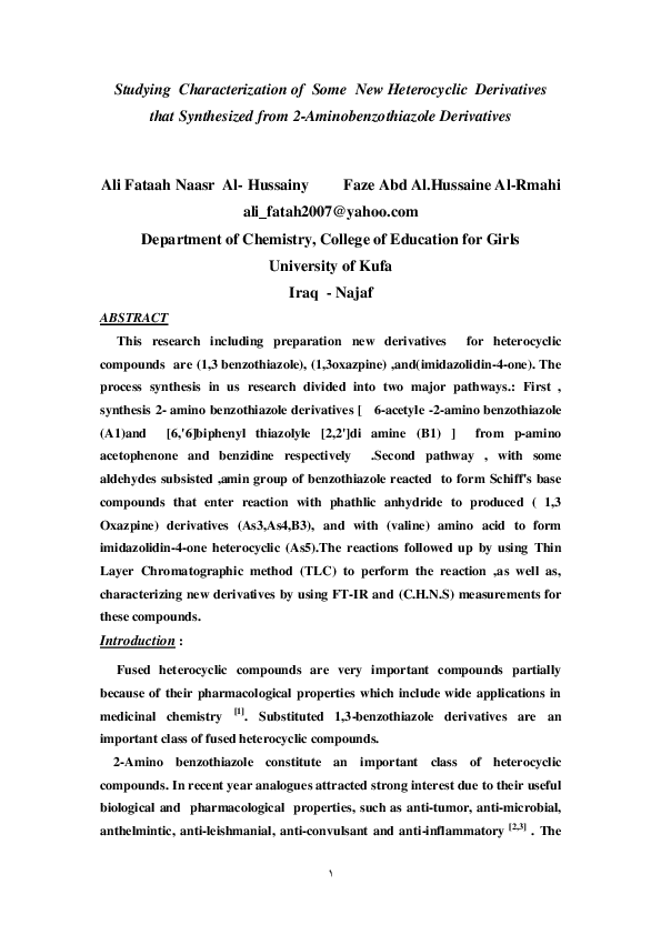 (PDF) Studying Characterization of Some New Heterocyclic Derivatives that Synthesized from 2 ...