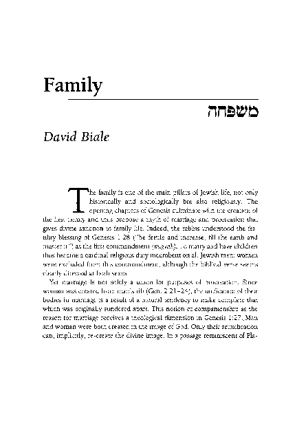 (PDF) David Biale, "Family: Procreation and Marriage," in Arthur Cohen ...