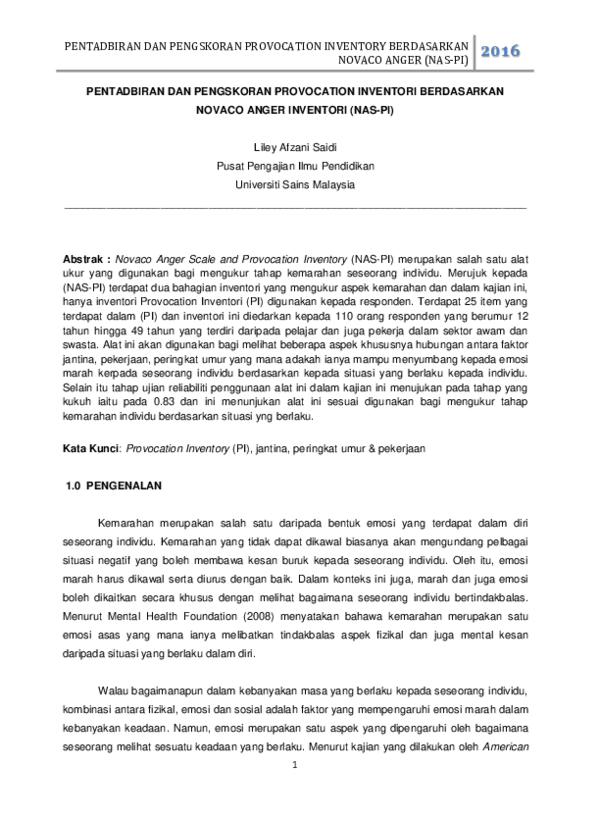 (DOC) PENTADBIRAN DAN PENGSKORAN PROVOCATION INVENTORI BERDASARKAN ...