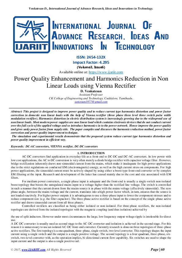(PDF) Power Quality Enhancement and Harmonics Reduction in Non Linear ...