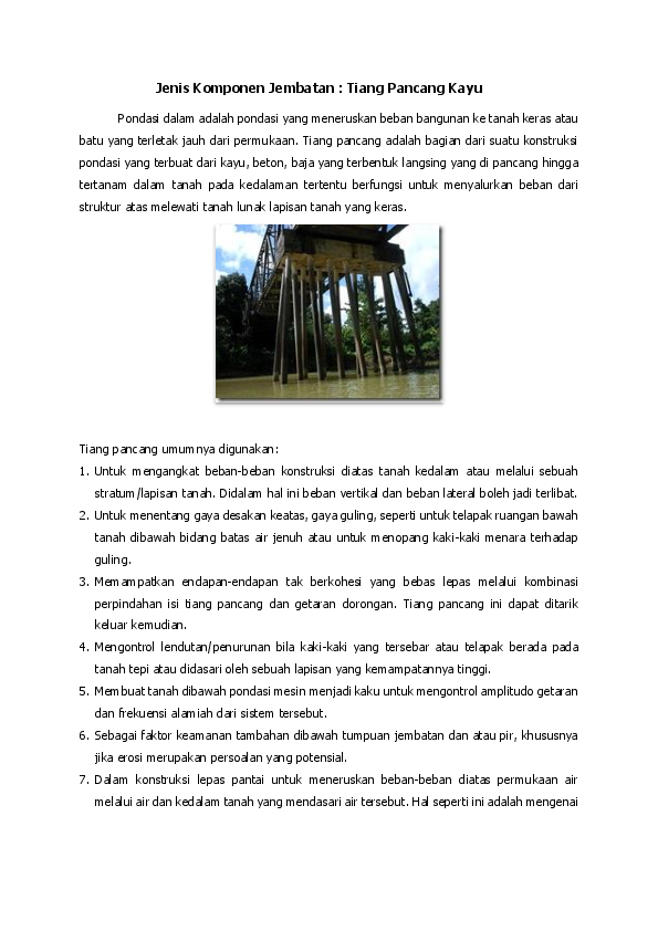 (DOC) Jenis Komponen Jembatan : Tiang Pancang Kayu