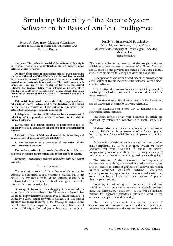 (PDF) Simulating Reliability of the Robotic System Software on the ...