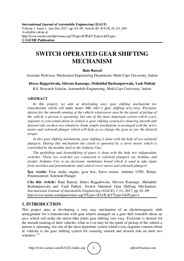 (PDF) SWITCH OPERATED GEAR SHIFTING MECHANISM